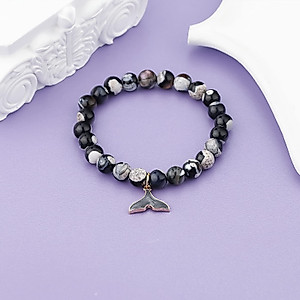 Orca Bracelets for Women Orca Whale Gifts Killer Whale Orca Beaded Charm Orcas Killer Whales Gifts Orca Agate Crystal Bracelet Orca Tail Ocean Beads Bracelet Healing Bracelets Inspirational Gift