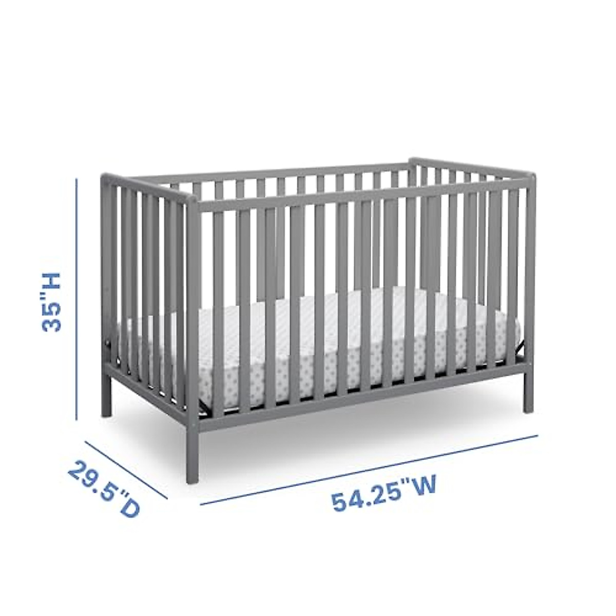 Delta Children Heartland 4-in-1 Convertible Crib - Greenguard Gold Certified, Grey