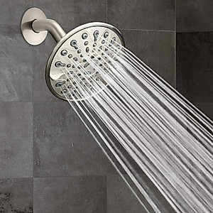 ShowerMaxx, Elite Series: Brushed Nickel Rain Shower Head, 6 Inch 6 Spray Settings Adjustable Rainfall Showerhead with 360 Degree Tilt, Experience MAXX Comfort and Elegance (Brushed Nickel)