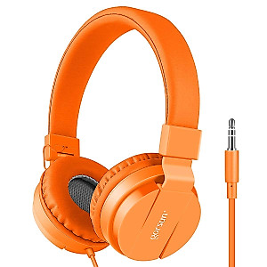 gorsun Kids Headphones, Lightweight Stereo Wired Toddler Headphones，Adjustable Headband Children's Headset for Smartphones Computer Pad Earphones(Orange)