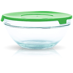 Stackable Glass Lunch Bowls/Multi Purpose Food Containers with Multi Color Lids - 5 Piece Set