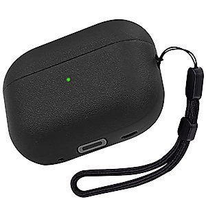 Nunwiza for AirPods Pro 2 Case Cover TPU Leather Texture Full-Body Protective Case Cover with Lanyard for 2023 AirPods Pro 2nd Generation(USB-C) Black