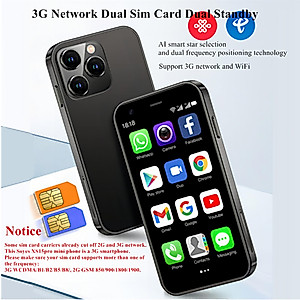 SOYES XS15 Mini Smartphone 3.0 Inch 3G WCDMA MTK6580 Quad Core Android 8.1 Mobile Phone WiFi GPS 2GB RAM 16GB ROM Dual Sim Google Play Cute Card Cellphone (Blue)