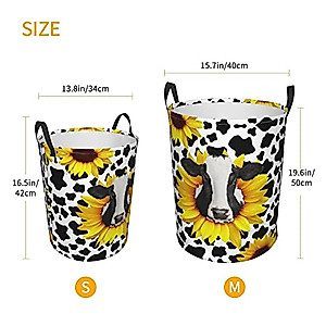 Sunflower Cow Print Waterproof Laundry Hamper for Bedroom Bathroom Foldable Clothes Sundries Organizer Bag Dirty Clothes Laundry Basket Storage Basket Gift Men Women Medium
