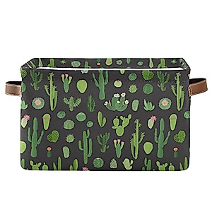 ALAZA Green Plant Cactus Foldable Storage Box Storage Basket Organizer Bins with Handles for Shelf Closet Living Room Bedroom Home Office 2 Pack