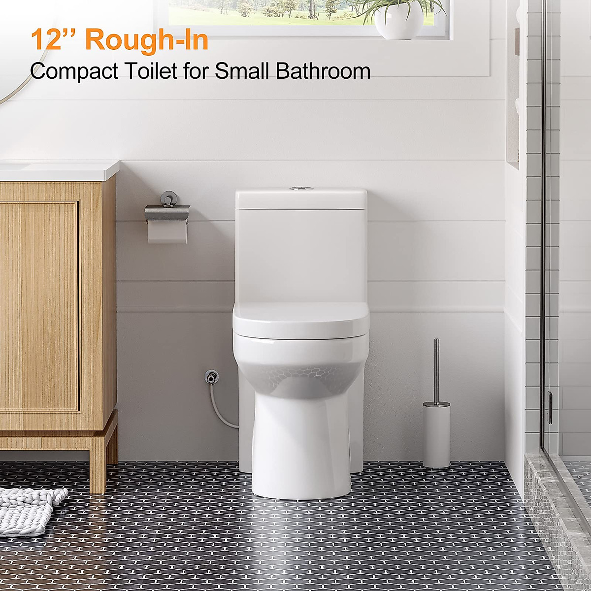HOROW HT1000 Dual Flush One Piece Toilet, Modern Small Toilet with Soft Closing Seat, Quick Release & 12'' Rough-in, Compact & Round for Small Bathroom, Standard White Finish Toilet Bowl