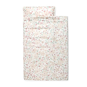 Makemake Organics GOTS Certified Organic Cotton Nap Mat with Detachable Pillow for Kids-Soft Sleeping Bag for Toddlers, Boys, Girls - Ideal for Daycare, Preschool, Kindergarten - 20"x50" - Blossom