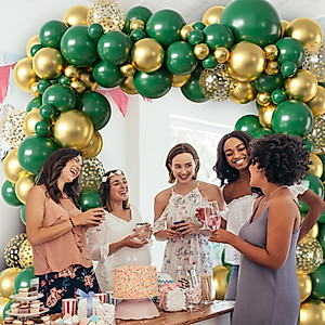 Balloons Garland Arch Kit Gold and Green, 18/12/10/5 inch Green Metal Gold Latex Balloon Set with Gold Confetti Balloons for Graduation Baby Shower Wedding Birthday Anniversary Bachelorette Supplies