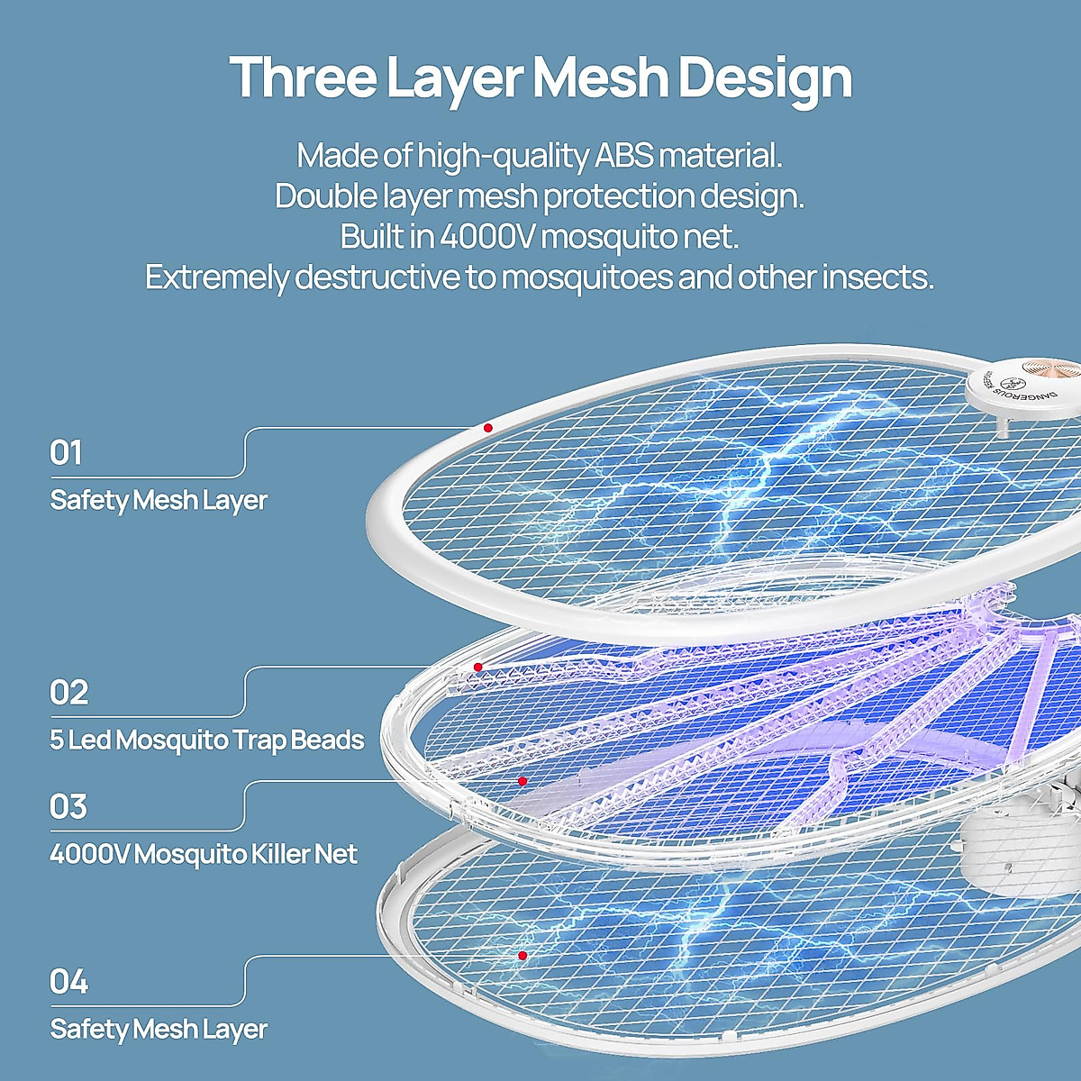 Meilen Electric Fly swatter Racket,2 in 1 Electric Bug Zapper Indoor with 1500mAh Battery,USB Rechargeable Mosquito Zapper with 5 Mosquito Lure lamp Beads,Fly swatter for Indoors（ Brush Included）