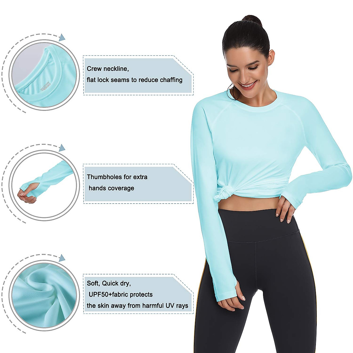 HISKYWIN Women's UPF 50+ Sun Protection Long Sleeve Shirts Outdoor Hiking Fishing Tops HF103- Light Green-M