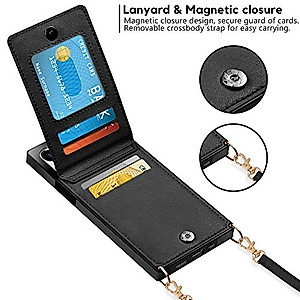 Vofolen Compatible with iPhone 12 Wallet Case iPhone 12 Cover with Credit Card Holder Lanyard Crossbody Strap Leather Magnetic Clasp Kickstand Heavy Duty Protective Square Flip Cover Black