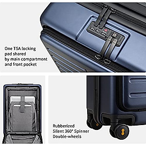 LEVEL8 Road Runner 20 Inch Luggage with Front Compartment, Suitcase with Wheels, Hard Shell Travel Luggage, Lightweight Spinner Luggage, TSA Locks-Navy Blue
