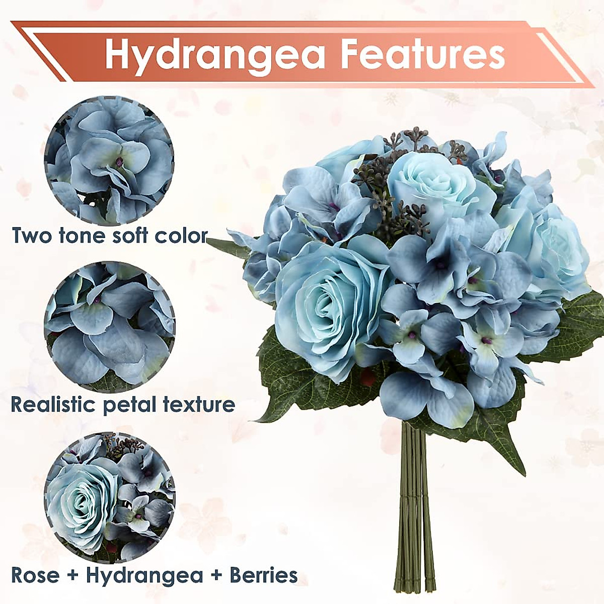 Cream Hydrangea Artificial Flowers 12" Silk Hydrangea Flowers Bouquet Fake Cream Hydrangea Flowers for Wedding Centerpieces DIY Floral Decor Bridal Bouquet - Cream Hydrangea 1 Pack