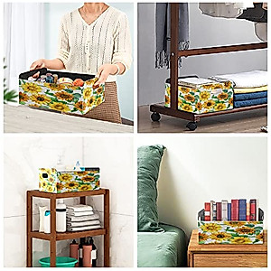 Kigai Sunflower Storage Bins with Handles Felt Fabric Collapsible Storage Basket Organizer Drawers Storage Boxes for Shelf Closet Bedroom (14x5x10Inch)