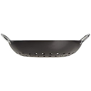 TableCraft BBQ Metal Handle 13-Inch Non Stick Coating Round Grilling Wok, Small, Black