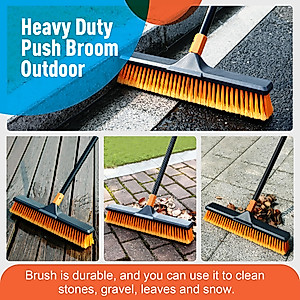 CLEANHOME 18" Push Broom Outdoor for Floor Cleaning with Extendable Long Handle, Stiff Bristle Heavy Duty Broom for Bathroom, Kitchen, Tub, Tile, Patio, Deck, Concrete, Industrial