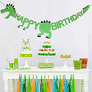 Dinosaur Happy Birthday Banner, Dinosaur Party Supplies Decorations, Dinosaur Bunting Flag Garland for Kids Birthday Party Favors Supplies