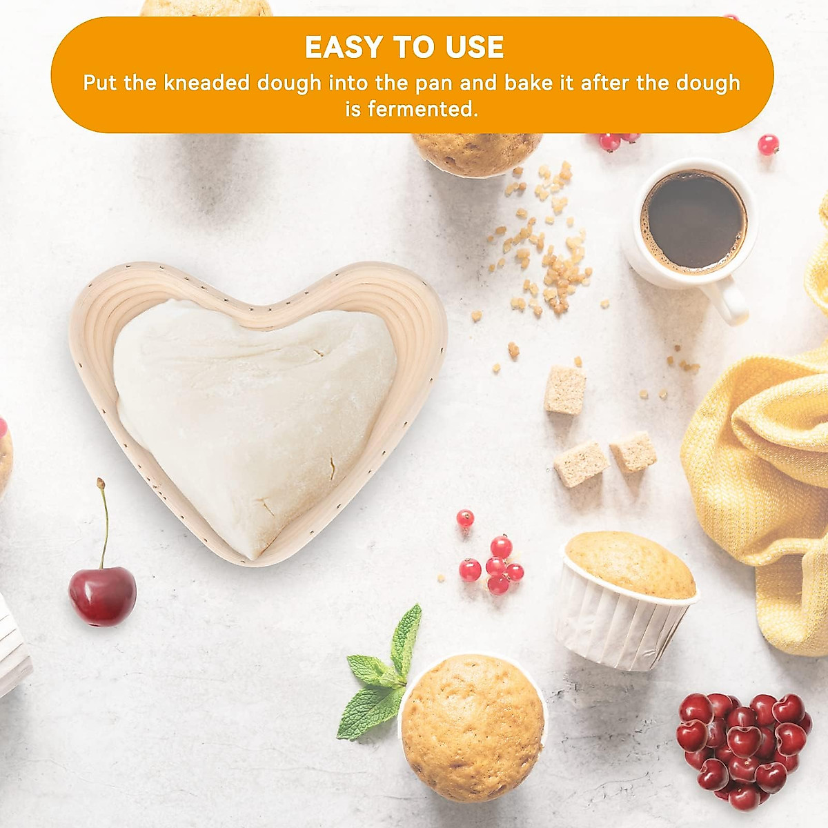 Banneton Proofing Basket, Heart Shaped Rattan Bread Basket with Proofing Liner Cloth for Sourdough Bread Making, Handmade Bread Proofing Basket Brotform Baking Bowl Dough Gifts 7.1 x 6.1 x 3.0in