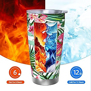 AYCZN Palm Leaves Floral 20 OZ Tumbler Stainless Steel Travel Coffee Mug, Stripe Flower Insulated Water Bottle with Lid and 2 StrawsLeakproof Thermal Cup