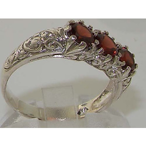 925 Sterling Silver Natural Garnet Womens Trilogy Ring - Size 11.75