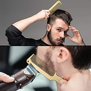 2 Pieces Metal Comb Set Metal Barber Comb Stainless Steel Blending Comb Fine Styling Cutting Comb Flat Top Clipper Comb Metal Detangling Comb for Men Women Salon, 2 Styles (Gold)