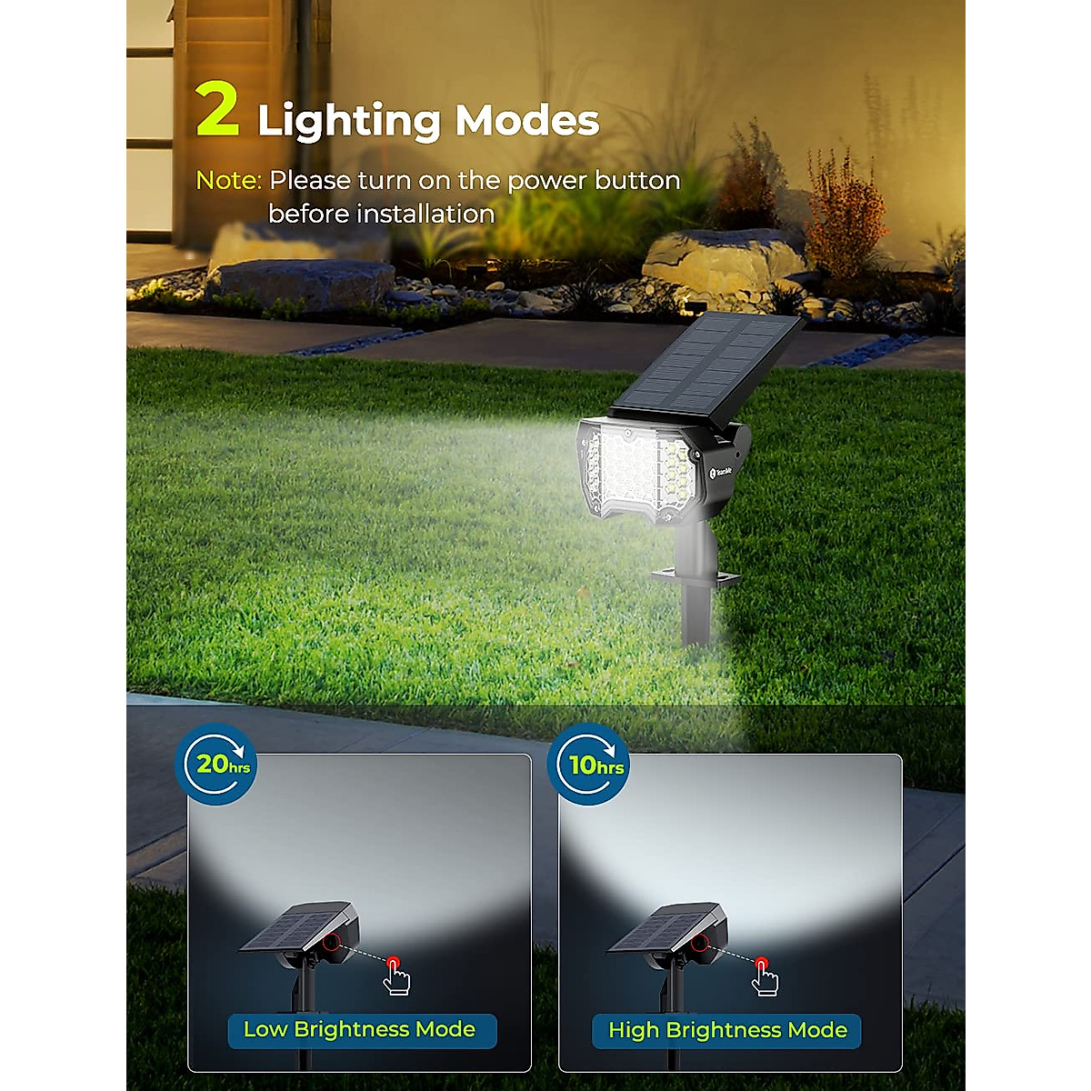 TeamMe 35 LEDs Solar Outdoor Lights, 2-in-1 Upgraded Solar Powered Landscape Spot Lights, Auto On/Off Wall Light for Garden Yard Driveway Pool, IP67 Waterproof Solar Flood Spotlights, 2 Packs