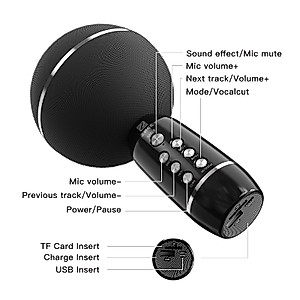 ZREE Bluetooth Karaoke Microphone for Kids and Adults Wireless Portable Handheld Mic Karaoke Machine with Speaker Singing Microphones for Carpool Journey Home Party(Black)