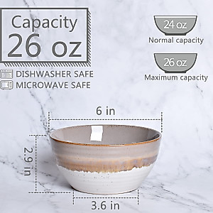 Bosmarlin Ceramic Cereal Bowl Set of 4, 26 Oz, Soup Bowl for Oatmeal, Salad, Dishwasher and Microwave Safe, Reactive Glaze (Brown, 6 in)