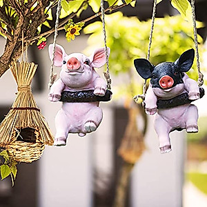EXQUAILTY Pig Statues Outdoor,Hanging Pig Home and Gardening Decoration,Large Pig Garden Figurines,Pig Decor Outside,Charmingly Naive Pig Statues Home Decoration (PK)