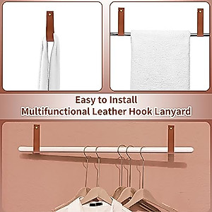 simarro 4Pcs PU Leather Hook Lanyard, Wall Hanging Straps Hanger Wall Mounted Hooks Towel Hook Curtain Rod Holder for Bathroom Kitchen Bedroom Boho Style Decor (Brown)