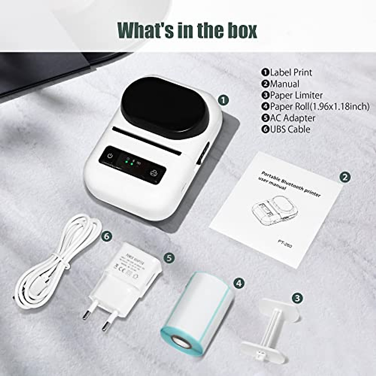 MORTENTR Label Makers, Portable Bluetooth Thermal Label Printer for Barcode Name Address Clothing Jewelry Retail Small Business Home Office, Compatible with Android & iOS, with 1.96x1.18 inch Label