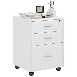 SogesHome File Cabinet with 3 Drawers, Office Storage File Cabinet on Wheels, Under Desk Filing Drawer Storage for Home (White)