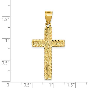 Solid 14k Yellow Gold Diamond-cut Cross Pendant Charm - 41mm x 20mm
