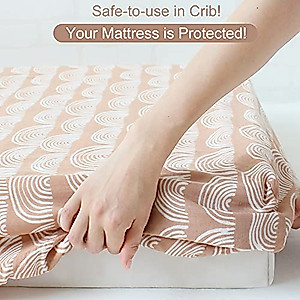 LifeTree Muslin Crib Sheets for Girls and Boys, 70% Viscose from Bamboo and 30% Cotton Boho Fitted Baby Crib Sheet for Standard Crib Mattress & Toddler Bed Mattress (52"x28") - Rainbow Pattern