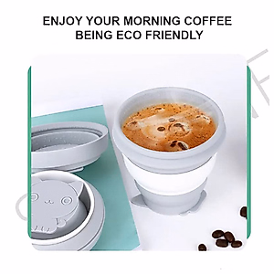 HOGOWARE travel coffee mug collapsible cup insulated tumbler smoothie with lid silicone reusable to go foldable silicon folding hot cold tea water- 12oz (Dark Gray)