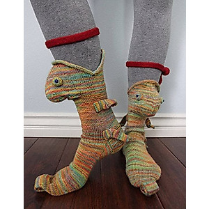 HHAMZONE 1 Pair Knit Crocodile Socks for Women and Men, Christmas Novelty 3D Creative Cartoon Animal Socks (Chameleon)