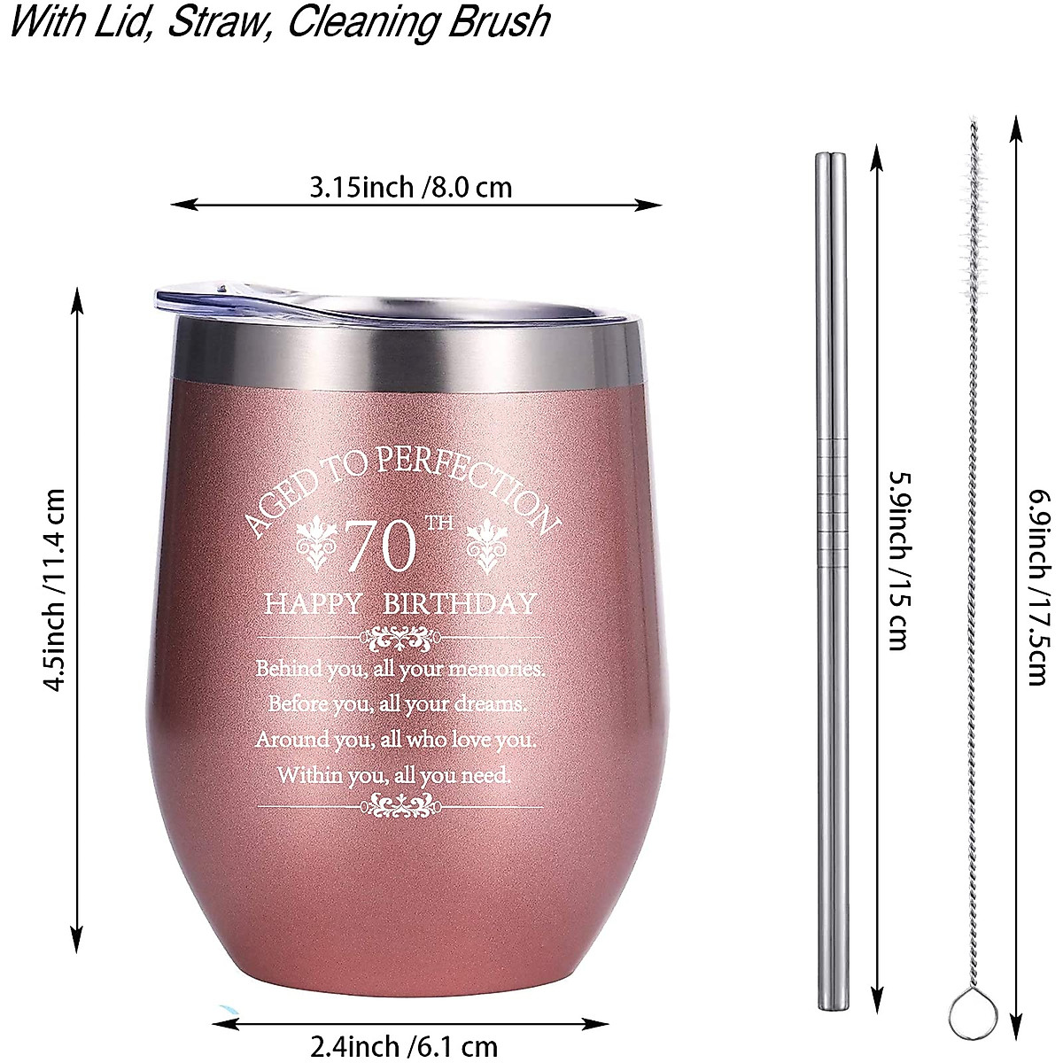 COFOZA Inspiration 1953 70th Birthday Gifts for Woman Man Mom Dad Grandmom Aunt Uncle 12 Ounce Double Wall Insulted Rose Gold Stainless Steel Wine Tumbler 70 Years Birthday Present