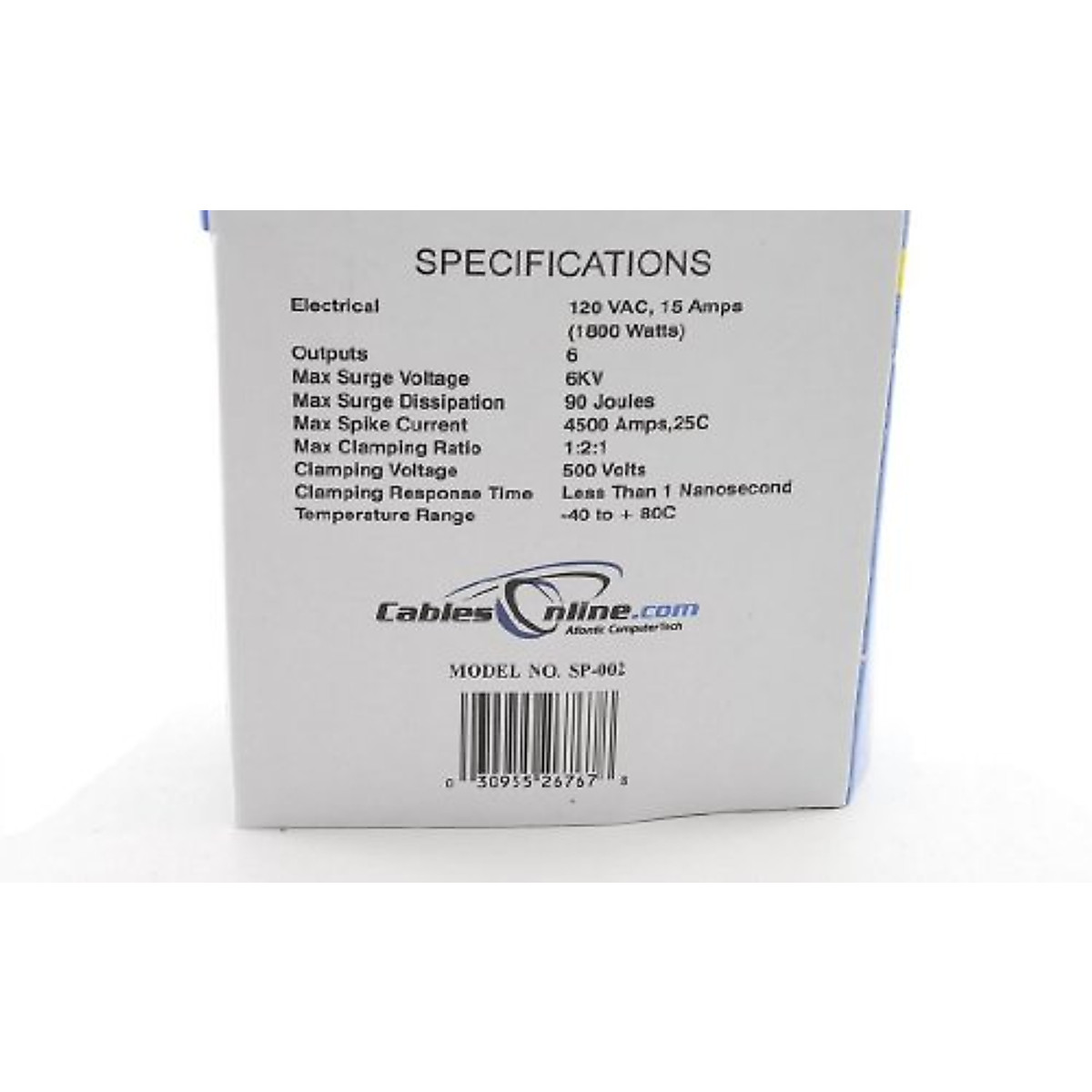 CablesOnline, 6 Outlet Surge Strip, Horizontal, 90 Joules, 24in (2 ft.) Cable, (SP-002)