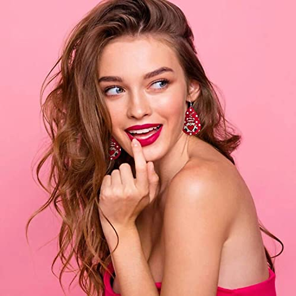 Fzbali Valentine's Day Gnome Heart Red Pink Faux Leather Drop Black Striped Buffalo Plaid Dangle Earrings Zebra Leopard Teardrop Cheetah Polka Dots Jewelry for Women Set of 12