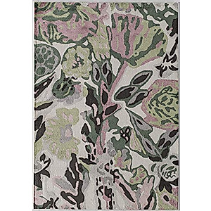 Rugs America White Green Floral Contemporary Rug May Flowers VA15B 5'0"X7'0" Area Rug