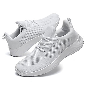 Wrezatro Men's Light Sneakers Tennis Running Low top Shoes Casual Walking Work Cross Training Shoes Fashion Gym Trainer White