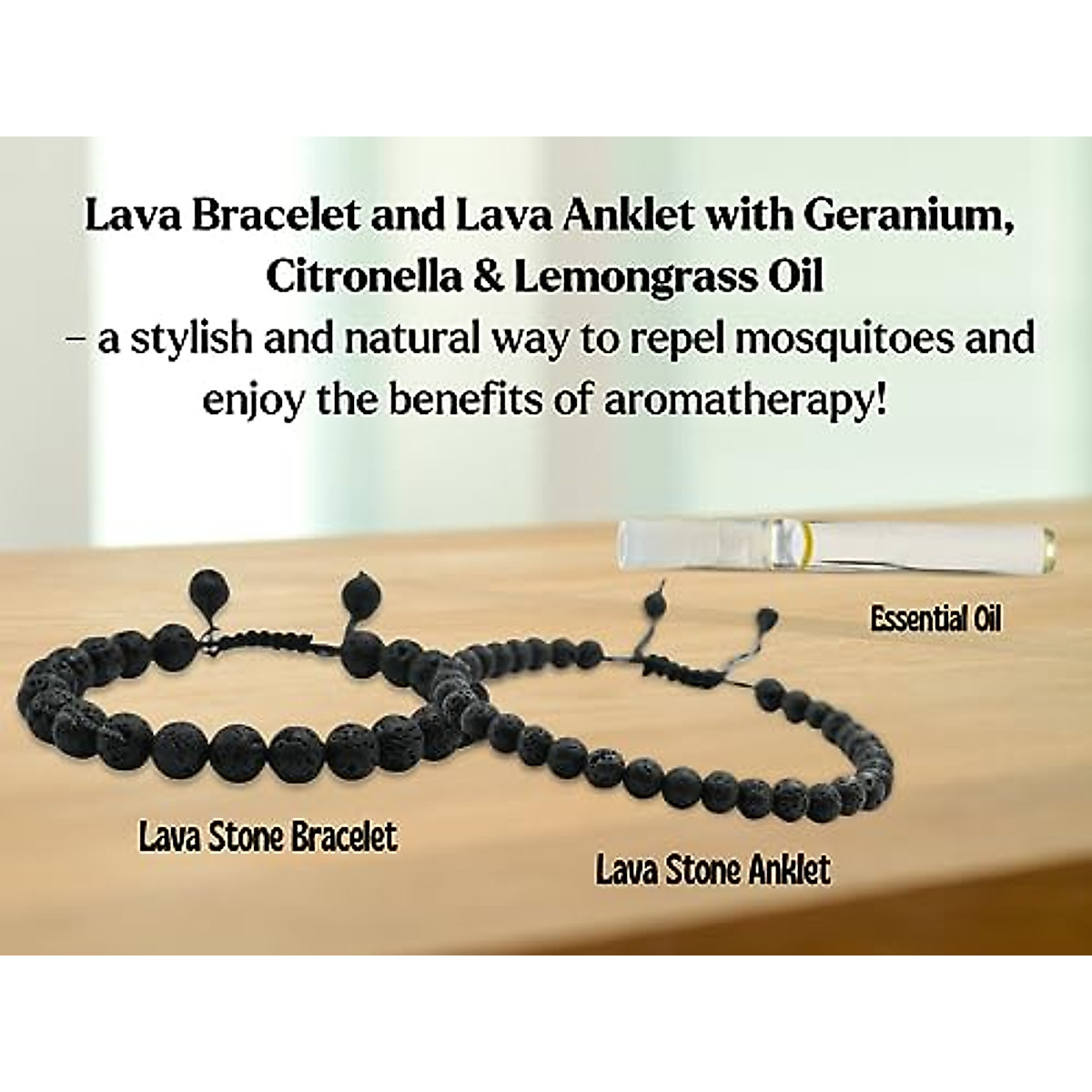 Mosquito Repellent Bracelets and Anklet Repeller with Essential Oil Refill Container - Lava Stone Camping Essentials Mosquito Bracelets for Adults Bug Repellent Bracelets - Pack of 2 Bug Bands
