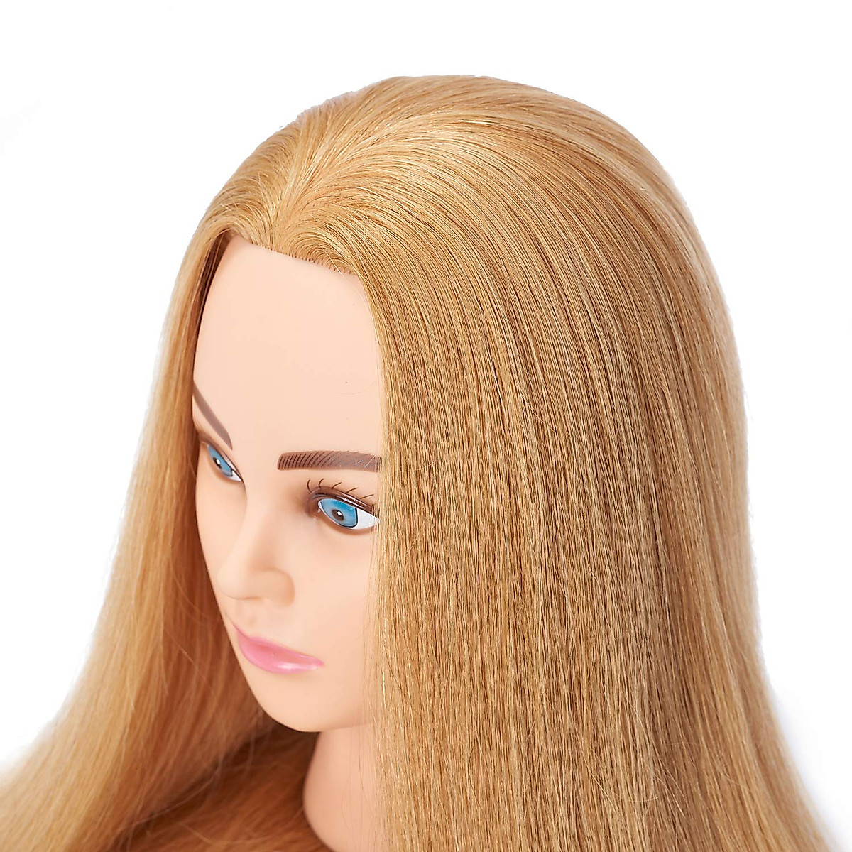 Hairingrid Mannequin Head 20"-22" 100% Human Hair Hairdresser Cosmetology Mannequin Manikin Training Head Hair and Free Clamp Holder