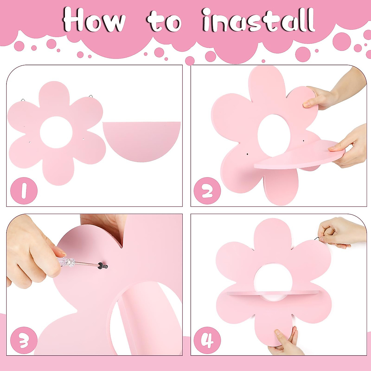 Soaoo 3 Pcs Daisy Wall Shelf Wooden Boho Daisy Shelf Hanging Display Daisy Decor Shelf for Baby Nursery Living Room Bathroom Bedroom