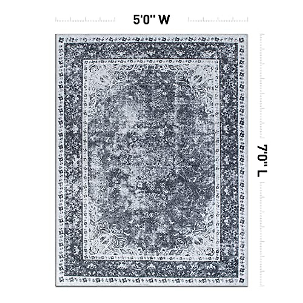 Rugshop Traditional Distressed Medallion Stain Resistant Flat Weave Eco Friendly Premium Recycled Machine Washable Area Rug 5'x7' Black