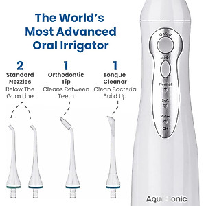 AquaSonic Home Dental Center Rechargeable Power Toothbrush & Smart Water Flosser - Complete Family Oral Care System - 10 Attachments and Tips Included - Various Modes & Timers (White)