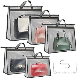 Fyoudis Transparent Handbag Dust Cover Bag Purse Storage Organizer with Zipper - Clear Dust-proof bag Purse Protector Storage Bag for Closet Shelf - 5 Sizes