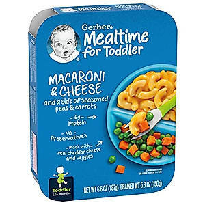 Gerber Mealtime for Toddler Macaroni & Cheese with Side of Seasoned Peas & Carrots, Made with Real Cheddar Cheese & Farm Grown Veggies, 6.6 OZ (Pack of 4)