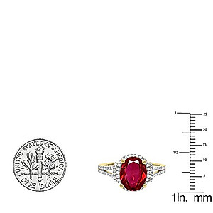Dazzlingrock Collection 14K 10X8 MM Oval Lab Created Ruby & Round Diamond Halo Bridal Ring, Yellow Gold, Size 10