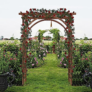 Yone jx je 85Inch Wooden Fir Garden Arbor with Trellis, Decoration Outdoor Rose Arbor with Metal Connection for Climbing Plants, Wedding Arch for Ceremony, Bridal Party, Archway, Lawn, Patio